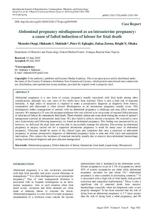 (PDF) Abdominal pregnancy misdiagnosed as an intrauterine pregnancy: a ...