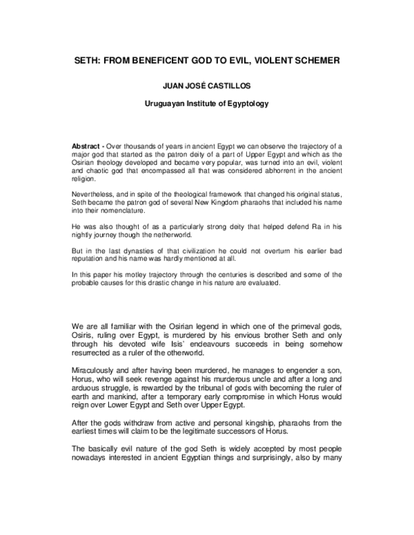 (PDF) Seth: From beneficent god to evil, violent schemer, GM 265, 2021