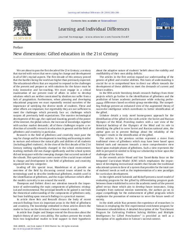 (PDF) New dimensions: Gifted education in the 21st Century