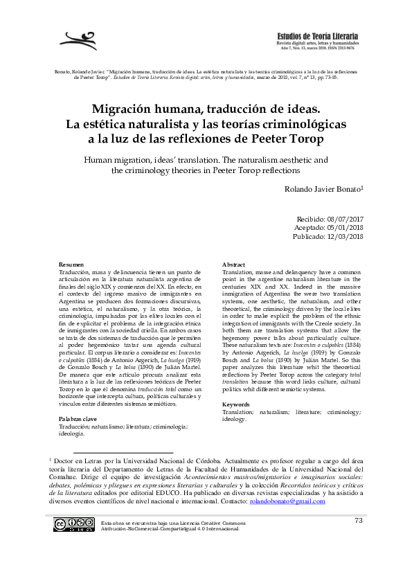 (PDF) Migración humana, traducción de ideas. La estética naturalista y ...
