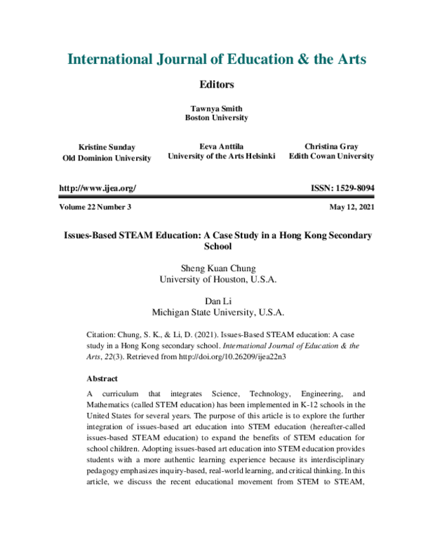 (PDF) Issues-based STEAM education: A case study in a Hong Kong ...