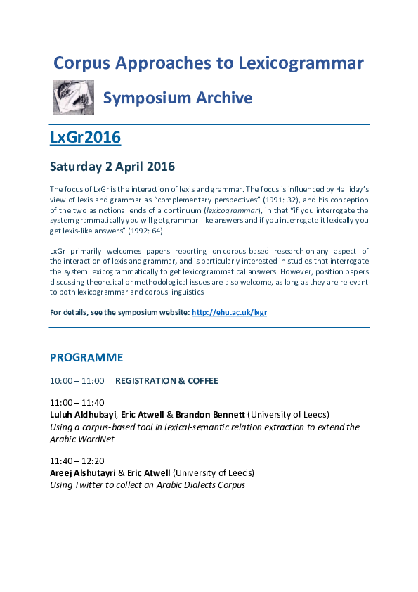 (PDF) 1st Symposium on Corpus Approaches to Lexicogrammar (LxGr2016 ...