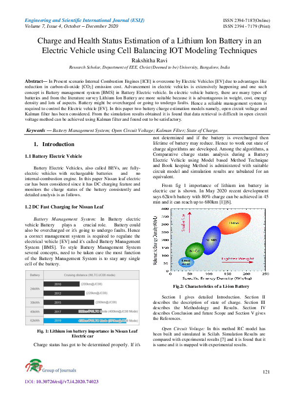 Pdf Charge And Health Status Estimation Of A Lithium Ion Battery In An Electric Vehicle Using