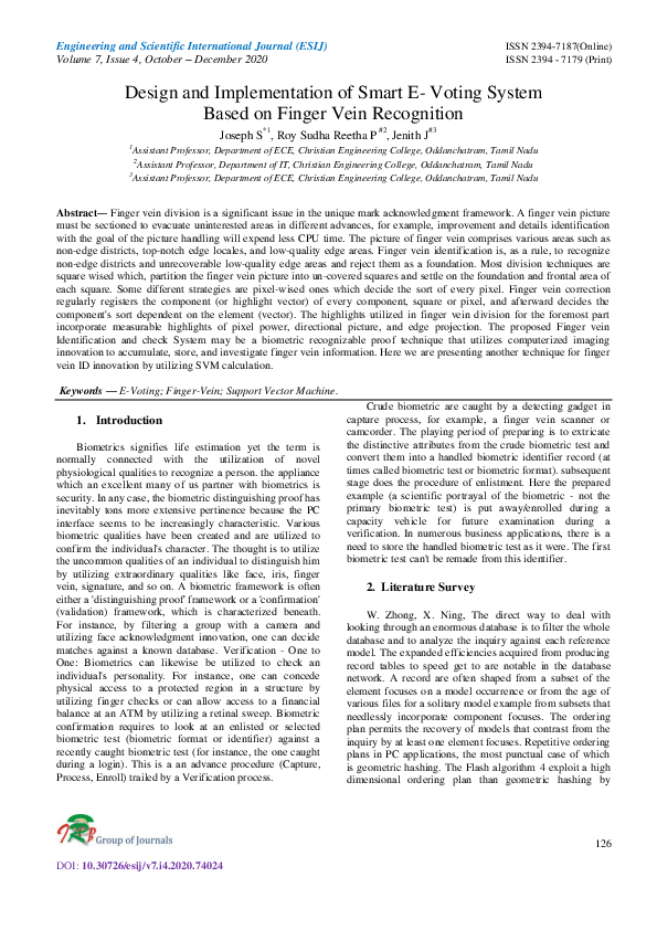 (PDF) Design and Implementation of Smart E-Voting System Based on Finger Vein Recognition