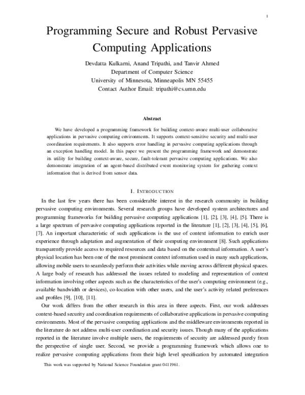 (PDF) Programming Secure and Robust Pervasive Computing Applications