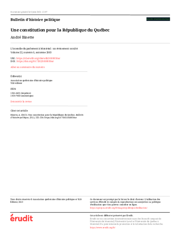 (PDF) Une constitution pour la République du Québec