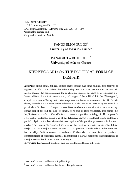 (PDF) Kierkegaard's View on Political Despair
