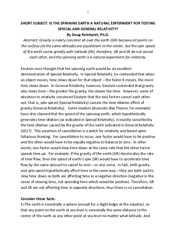 (PDF) SHORT SUBJECT: IS THE SPINNING EARTH A NATURAL EXPERIMENT FOR ...