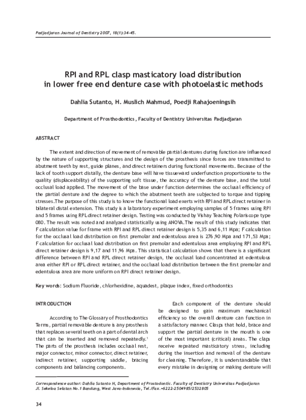 (PDF) RPI and RPL clasp masticatory load distribution in lower free end ...