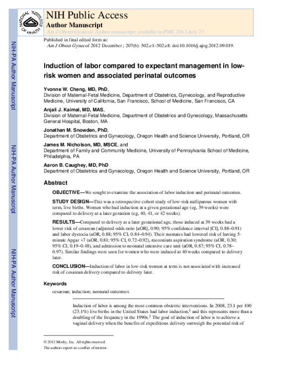 (PDF) Induction of labor compared to expectant management in low-risk ...