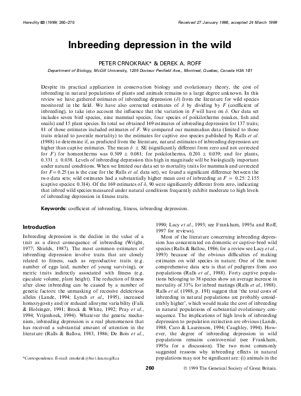 (PDF) Inbreeding depression in the wild