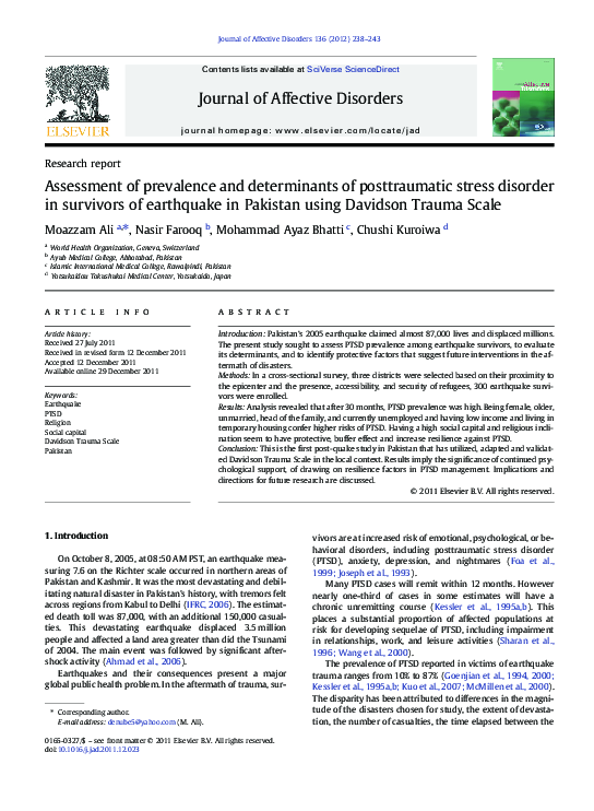 (PDF) Assessment of prevalence and determinants of posttraumatic stress ...