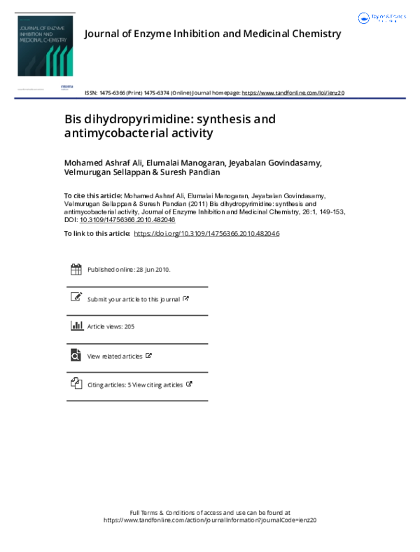 (PDF) Bis dihydropyrimidine: synthesis and antimycobacterial activity ...
