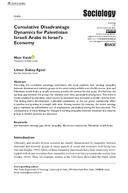(PDF) Cumulative Disadvantage Dynamics for Palestinian Israeli Arabs in ...