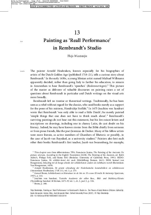 (PDF) "Painting as 'Reall Performance' in Rembrandt's Studio", In: The ...