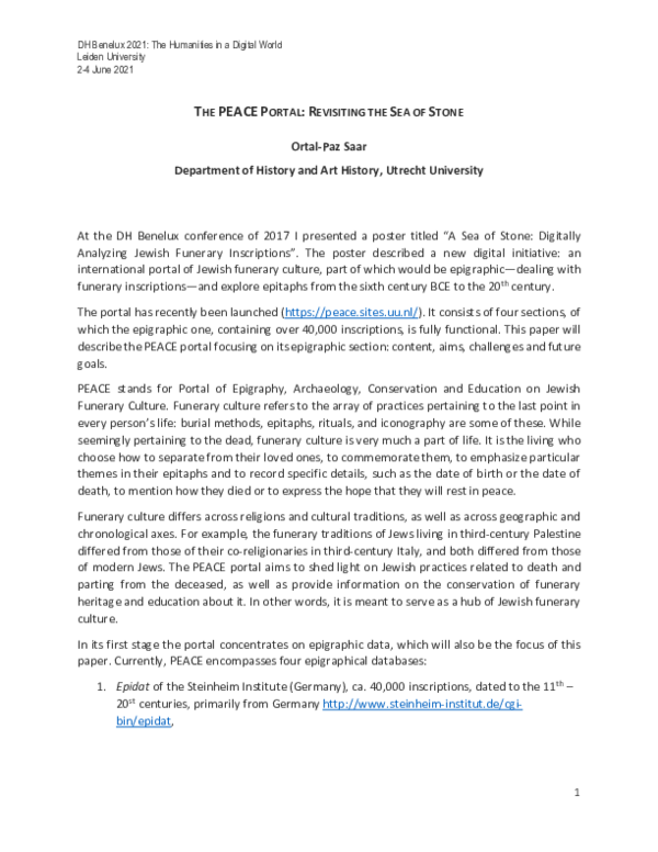 (PDF) The PEACE Portal - Revisiting the Sea of Stone