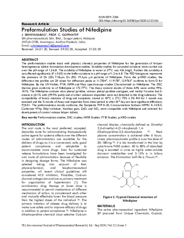 (PDF) Preformulation Studies of Nifedipine