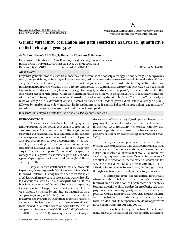 (PDF) Genetic Variability, Correlation and Path Coefficient Analysis of Some Physiological ...