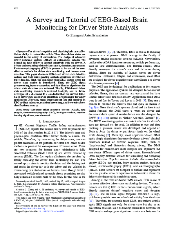 Pdf A Survey And Tutorial Of Eeg Based Brain Monitoring For Driver