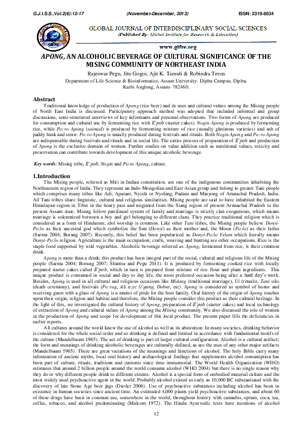 (PDF) APONG, AN ALCOHOLIC BEVERAGE OF CULTURAL SIGNIFICANCE OF THE ...