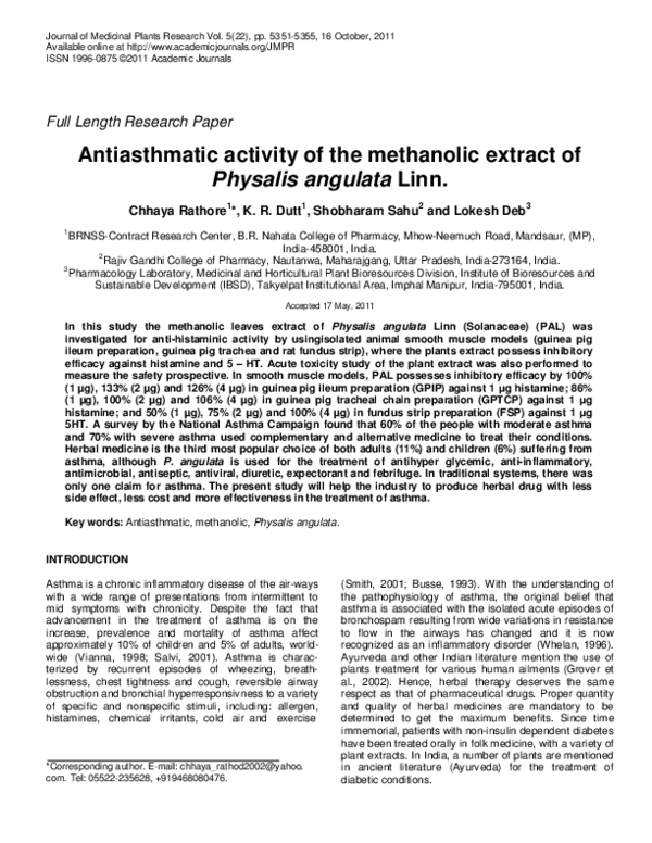 (PDF) Antiasthmatic activity of the methanolic extract of Physalis ...