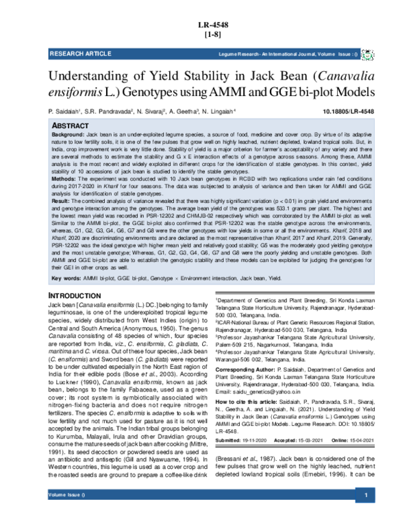 (PDF) Understanding of Yield Stability in Jack Bean (Canavalia ...