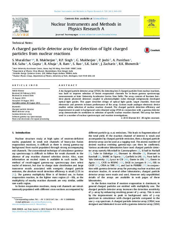 Pdf A Charged Particle Detector Array For Detection Of Light Charged