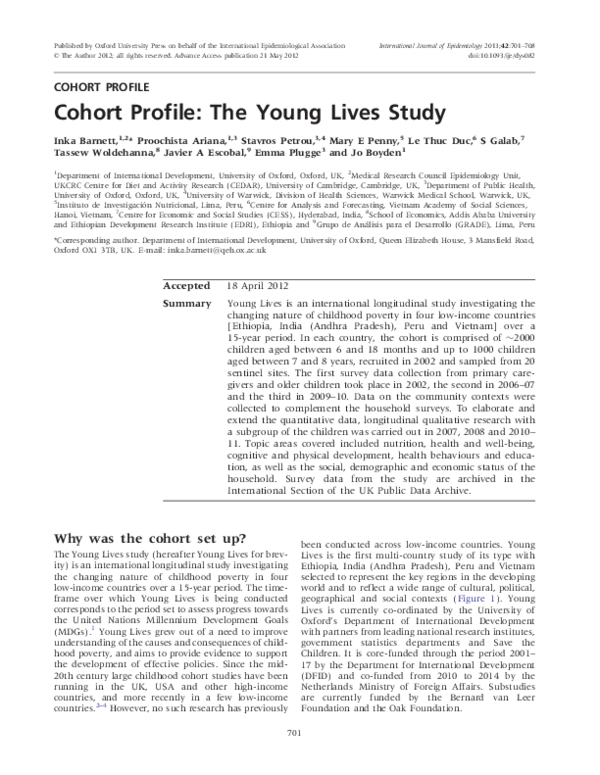 (PDF) Cohort Profile: The Young Lives Study