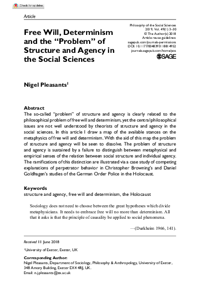 (PDF) Free Will, Determinism and the "Problem" of Structure and Agency ...