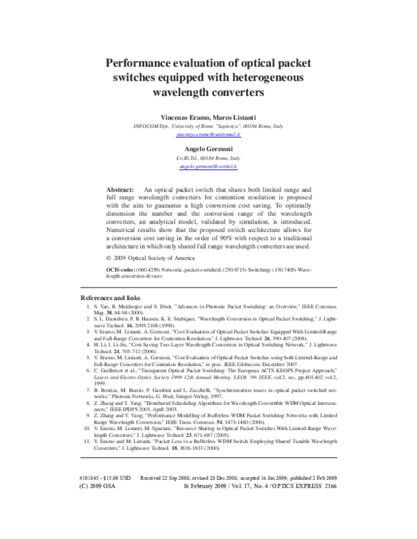(PDF) Performance evaluation of optical packet switches equipped with heterogeneous wavelength ...