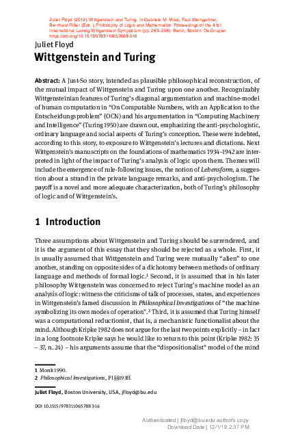 (PDF) Wittgenstein and Turing