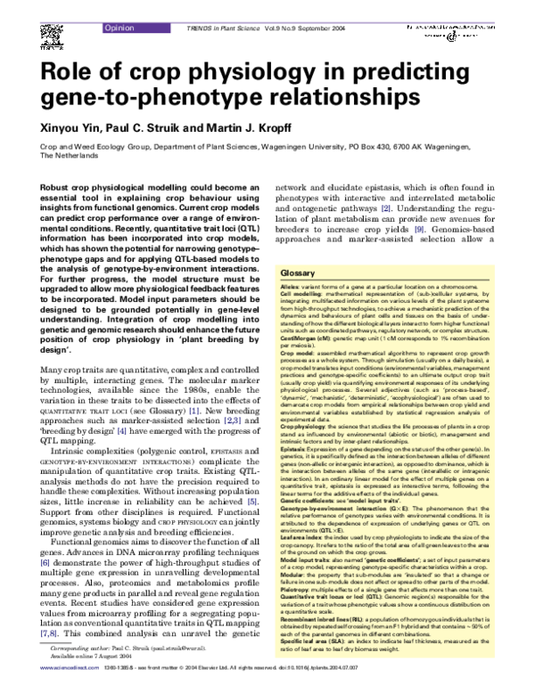 (PDF) Role of crop physiology in predicting gene-to-phenotype relationships