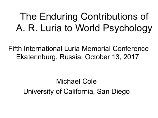 (PDF) The Enduring Contributions of A.R. Luria to World Psychology
