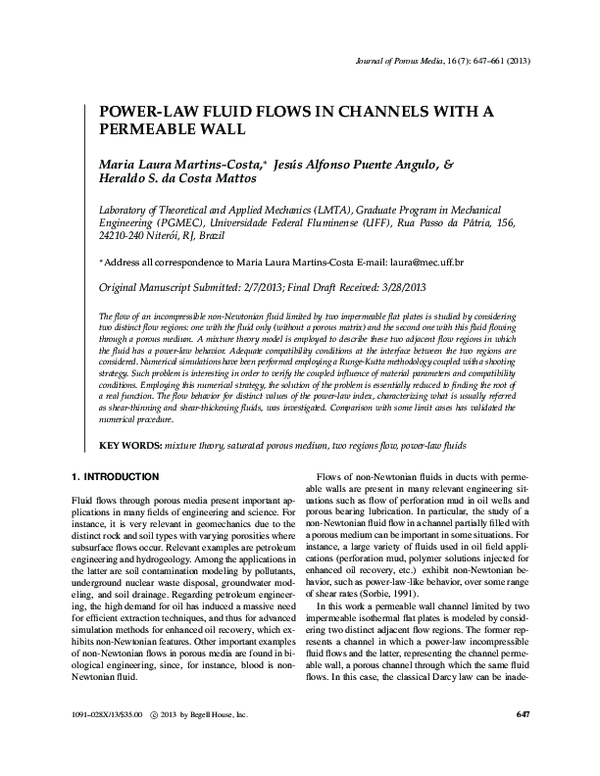 (PDF) Power-Law Fluid Flows in Channels with a Permeable Wall
