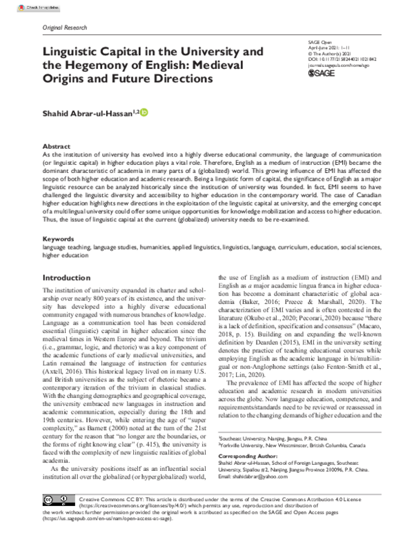 (PDF) Linguistic Capital in the University and the Hegemony of English