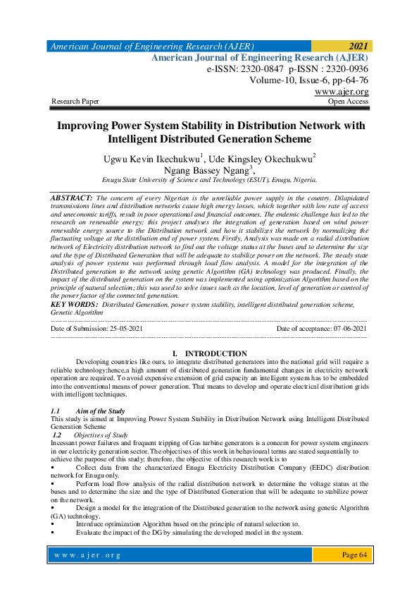 (PDF) Improving Power System Stability in Distribution Network with Intelligent Distributed ...