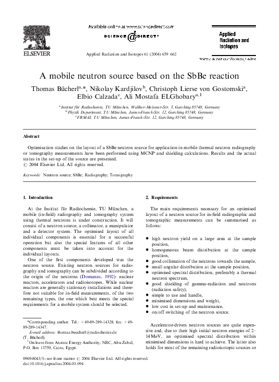 (PDF) A mobile neutron source based on the SbBe reaction