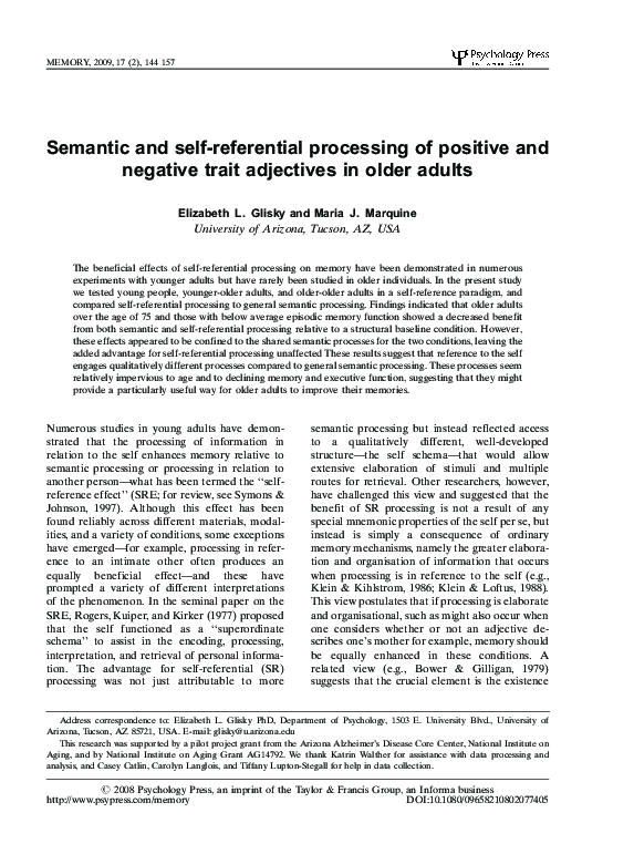 (PDF) Semantic and self-referential processing of positive and negative trait adjectives in ...