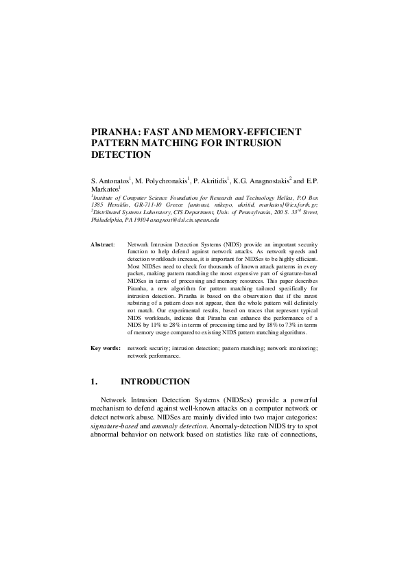 (PDF) Piranha: Fast and Memory-Efficient Pattern Matching for Intrusion ...