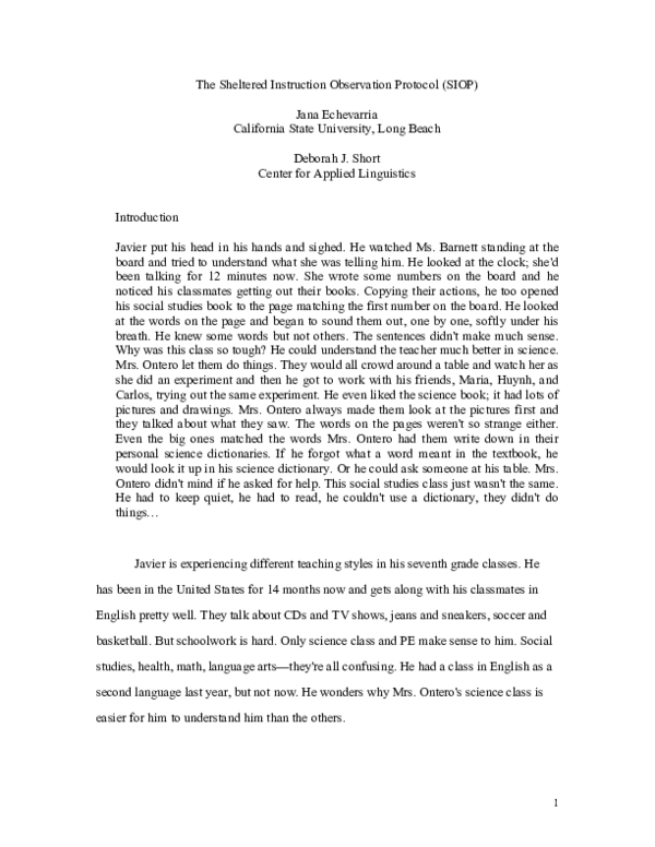 (PDF) Sheltered Instruction Observation Protocol (SIOP)