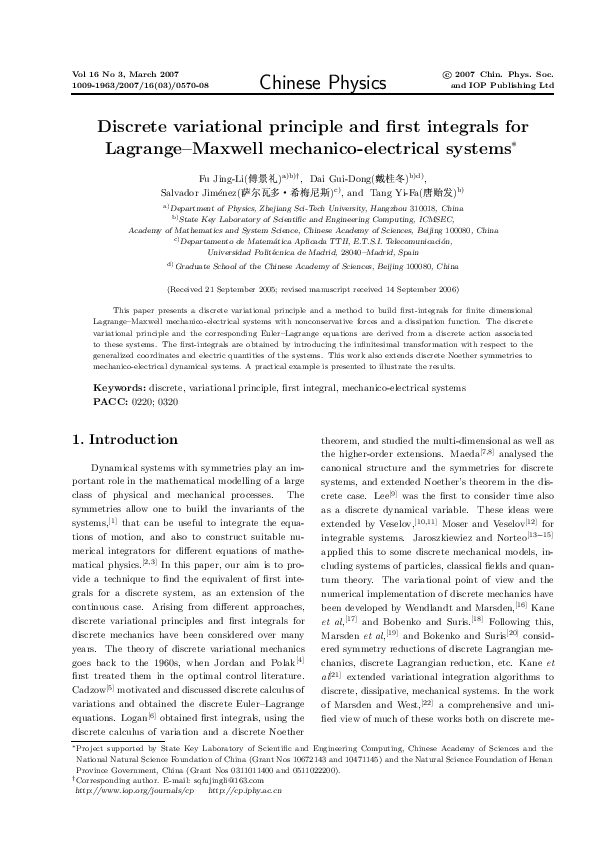 (PDF) Discrete variational principle and first integrals for Lagrange–Maxwell mechanico ...