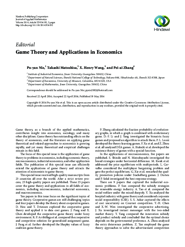 (PDF) Game Theory and Applications in Economics