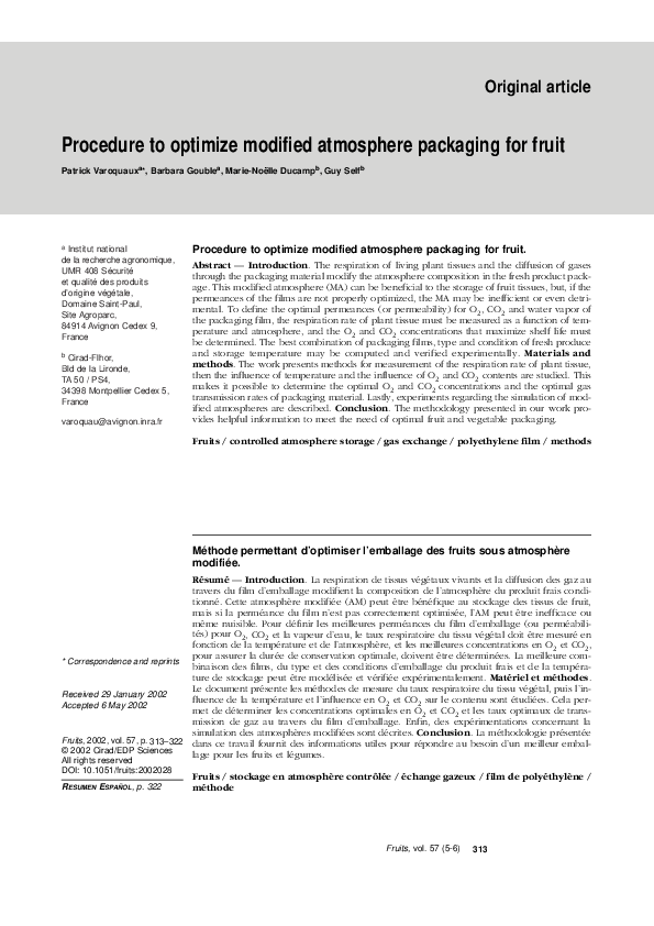 (PDF) Procedure to optimize modified atmosphere packaging for fruit