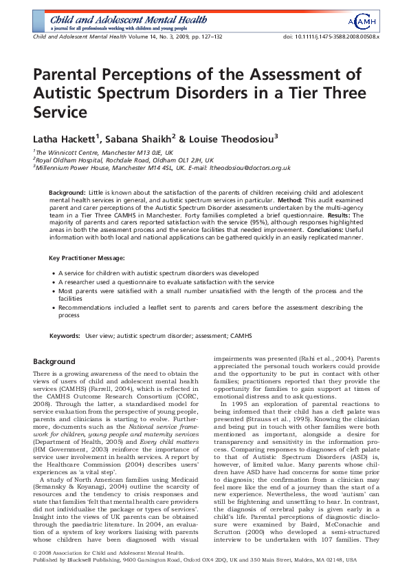 (PDF) Parental Perceptions of the Assessment of Autistic Spectrum ...