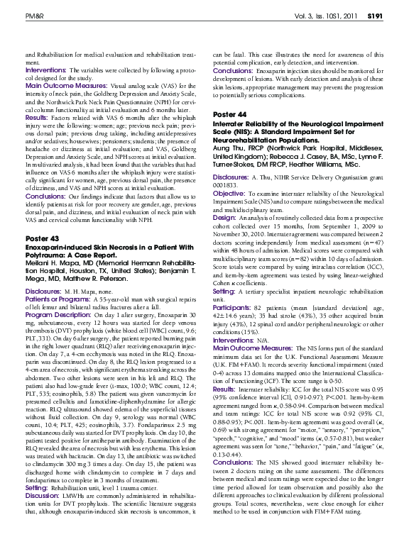 (PDF) Poster 44 Interrater Reliability of the Neurological Impairment ...