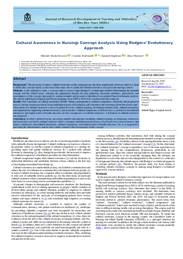 (PDF) Cultural Awareness in Nursing: Concept Analysis Using Rodgers ... (PDF) Cultural Awareness in Nursing: Concept Analysis Using Rodgers ...