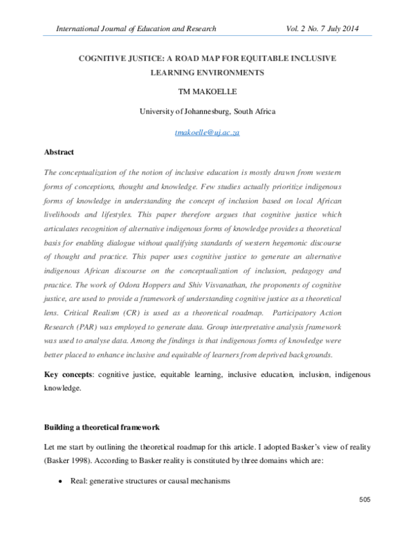 (PDF) Cognitive Justice: A Road Map for Equitable Inclusive Learning ...