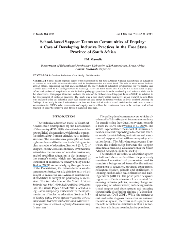 (PDF) School-based Support Teams as Communities of Enquiry: A Case of ...