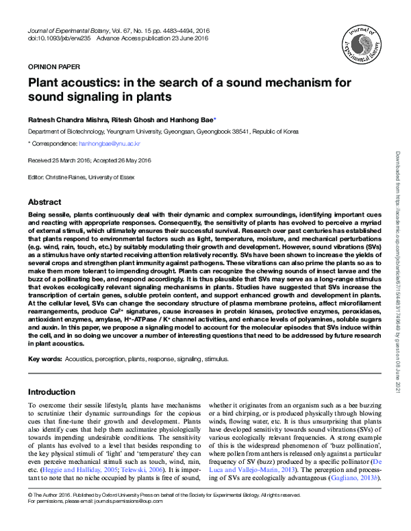 (PDF) Plant acoustics: in the search of a sound mechanism for sound ...