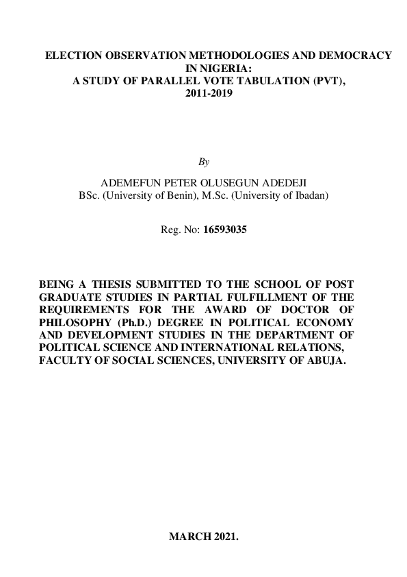 (PDF) ELECTION OBSERVATION METHODOLOGIES AND DEMOCRACY IN NIGERIA: A ...